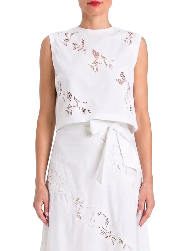 TWINSET Cotton And Macramé Lace Sleeveless Top - White