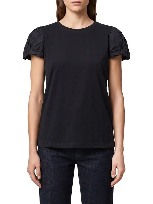 TWINSET Slim Fit Cotton Top With Puff Sleeves And Crew Neck - Black