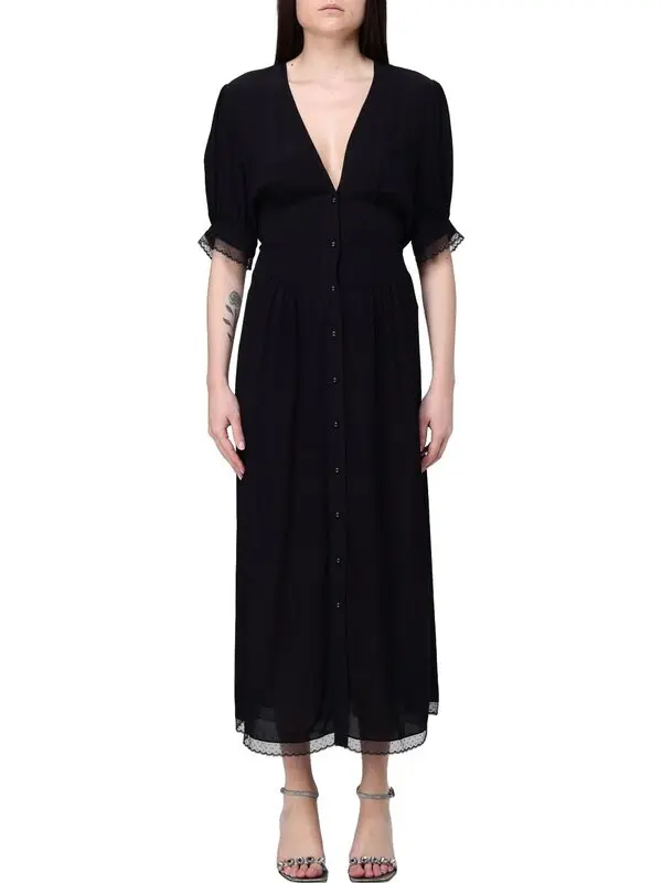TWINSET Button-up Midi Dress With Lace Trim - Black