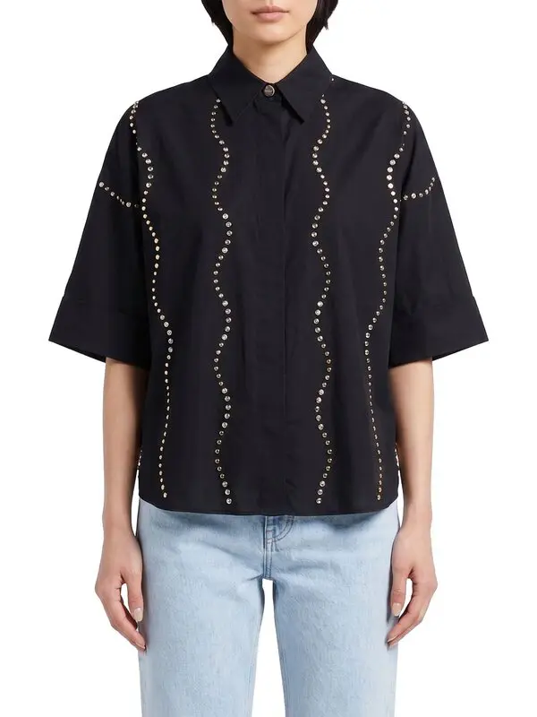 Liu Jo Cotton Shirt With Rhinestone Embellishments - Black