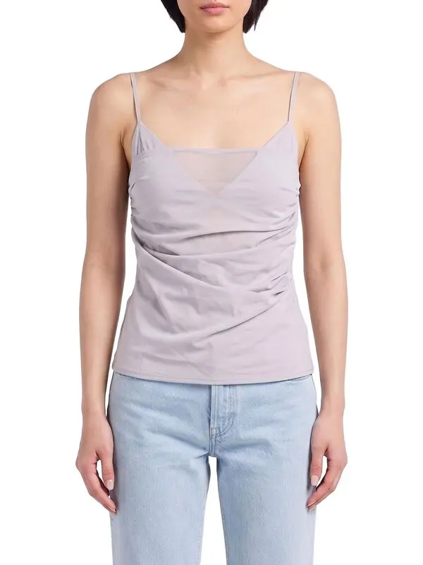 Patrizia Pepe Spaghetti Strap Top With Mesh Detail - Grey