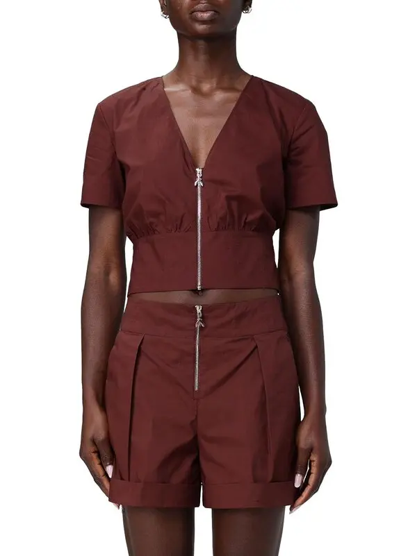 Patrizia Pepe Short Sleeve Zip-up Cropped Shirt - Red