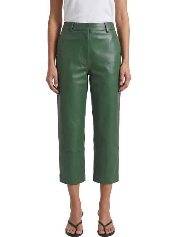THE FRANKIE SHOP Cropped Fit Leather Trousers - Green