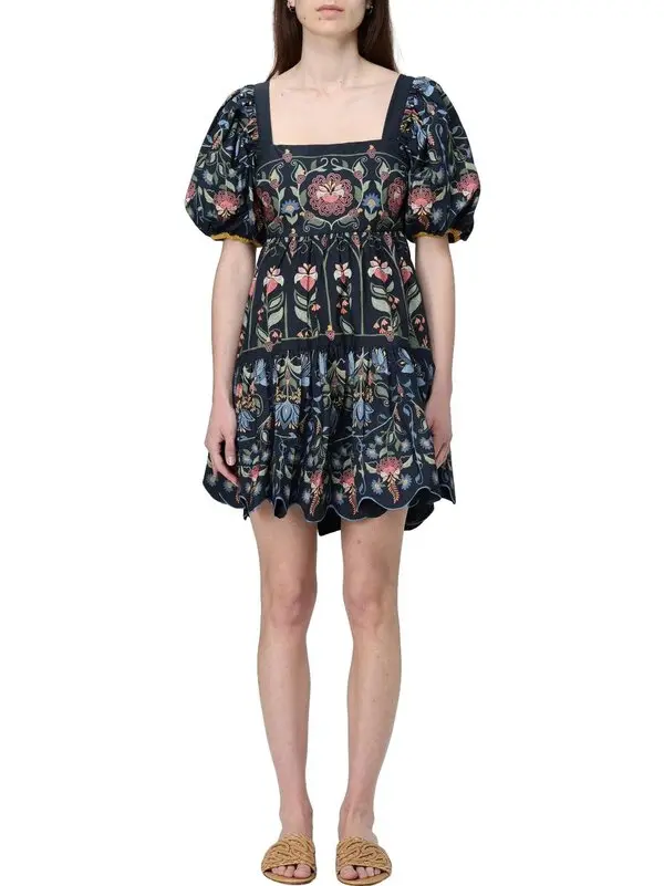 Farm Rio Printed Puff Sleeve Dress - Blue