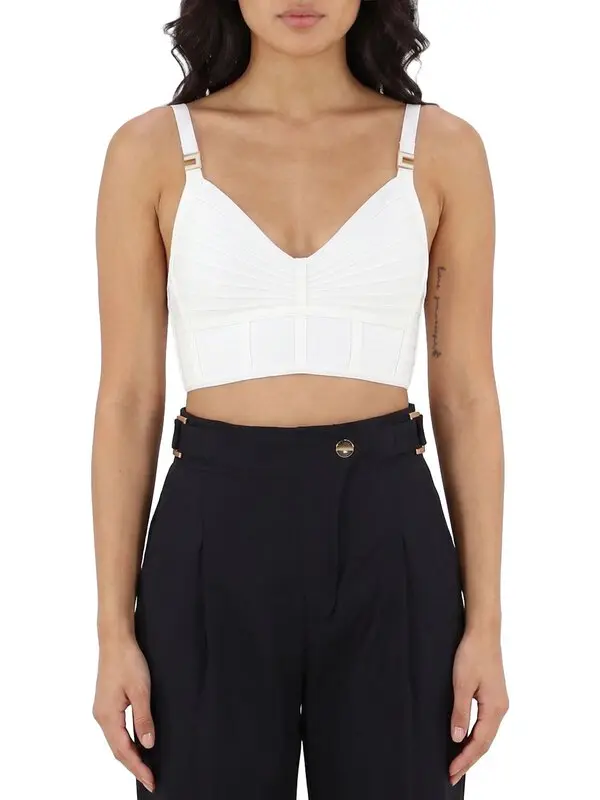 Elisabetta Franchi V-neck Cropped Top - White