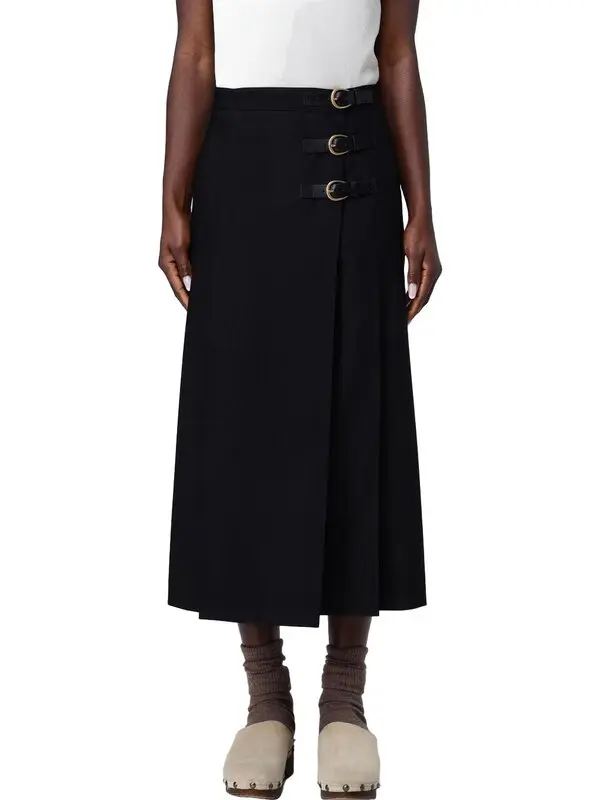Chloé Pleated Midi Skirt With Buckle Detail - Black