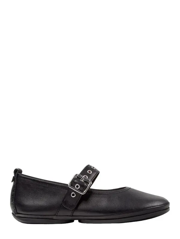 Camper Right Nina Calfskin Leather Mary Jane Flats With Adjustable Strap - Black