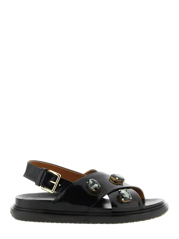 Marni Embellished Leather Slingback Sandals - Black