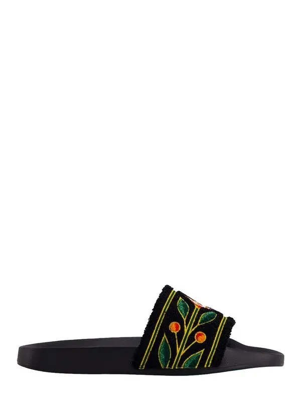 Casablanca Slides With Floral Embroidery - White