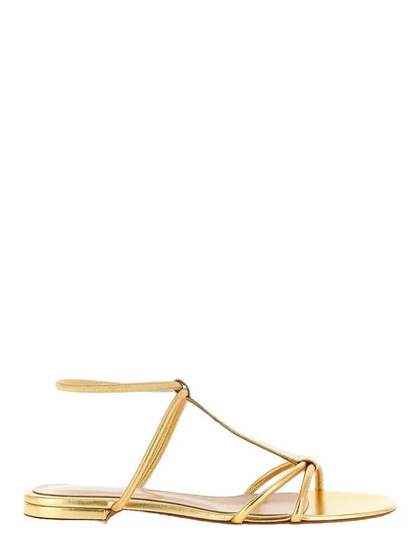 GIANVITO ROSSI Lilo Laminated Nappa T-strap Low-heel Sandals - Gold