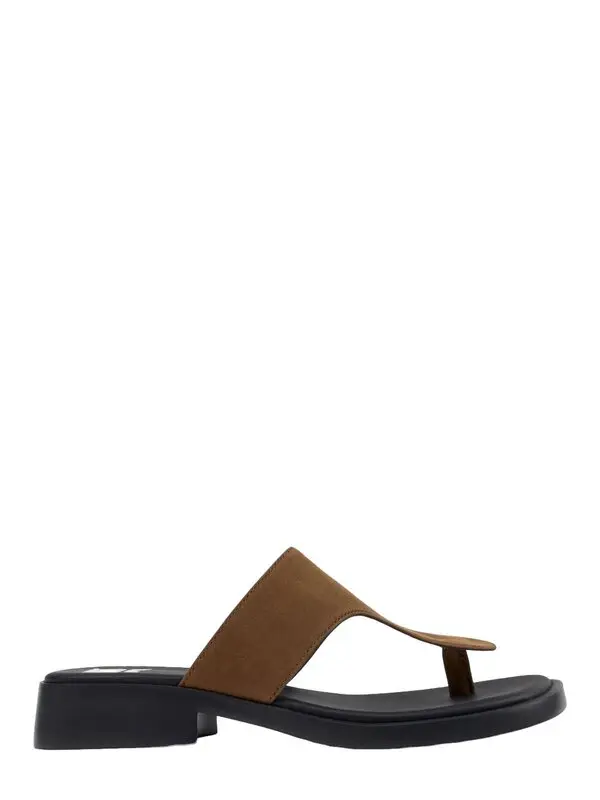 Camper Dana Nubuck Leather Thong Sandals With Low Heel - Brown