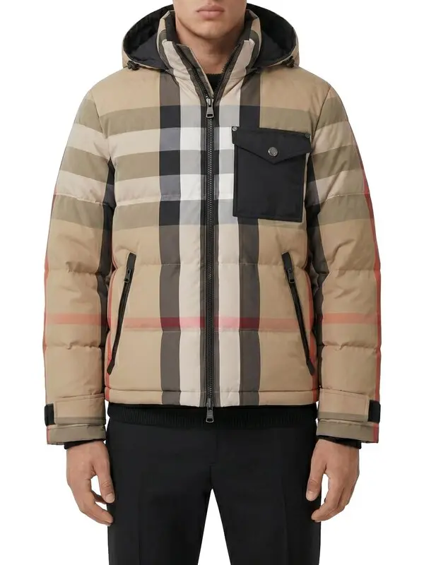 Burberry Check Puffer Jacket - Beige