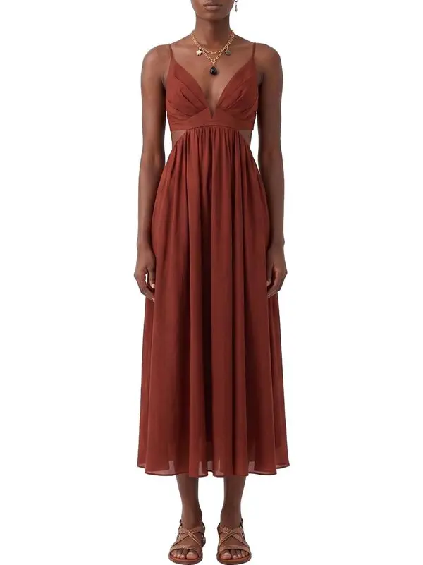 Zimmermann Spaghetti Strap Midi Dress - Burgundy