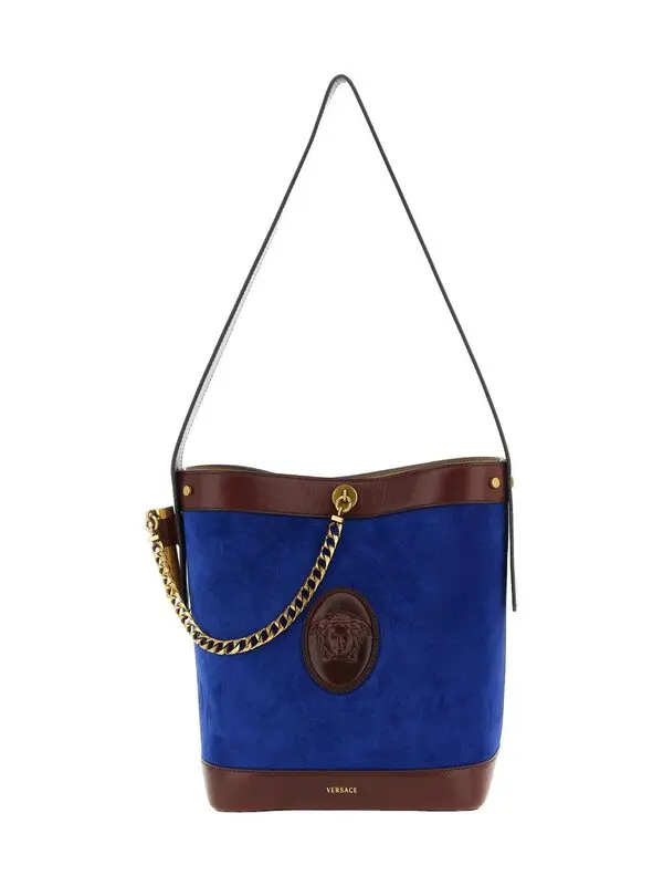 Versace Pivot Suede Bucket Bag - Blue