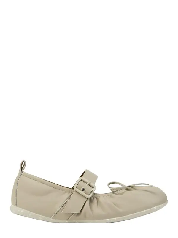 Camper Recycled Leather Mary Jane Flats With Bow And Adjustable Strap - Beige