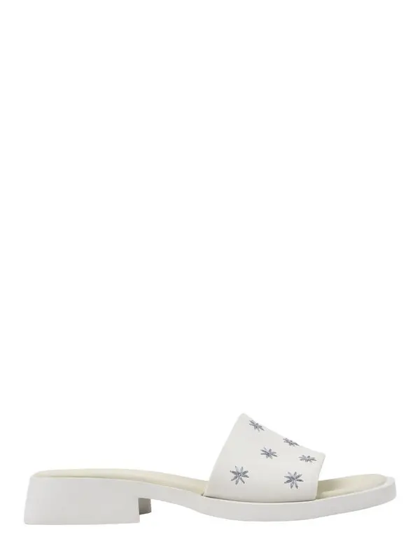 Camper Embellished Leather Slip-on Sandals With Floral Embroidery - White
