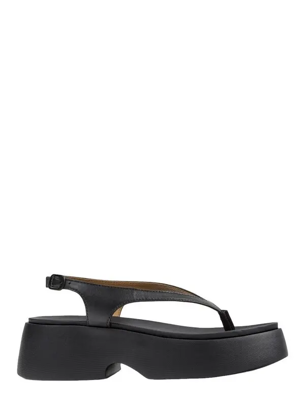 Camper Tasha Smooth Calfskin Leather Platform Thong Sandals - Black