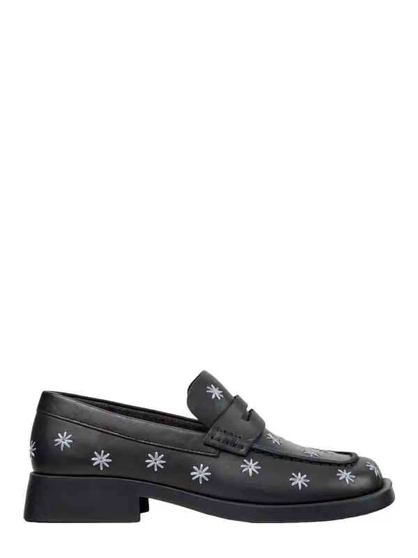 Camper Embroidered Leather Loafers - Black