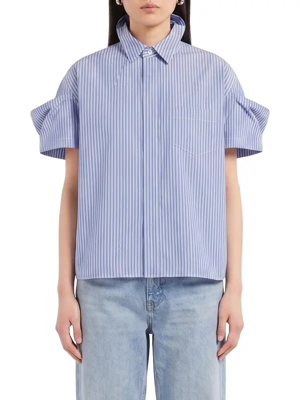 Sacai Striped Shirt With Statement Sleeves - Blue