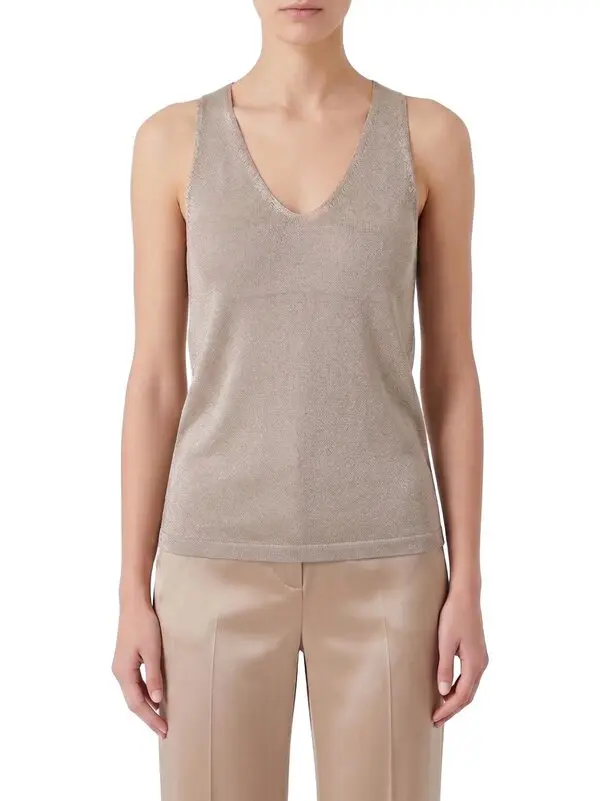 Giorgio Armani Sleeveless V-neck Knit Top - Nude