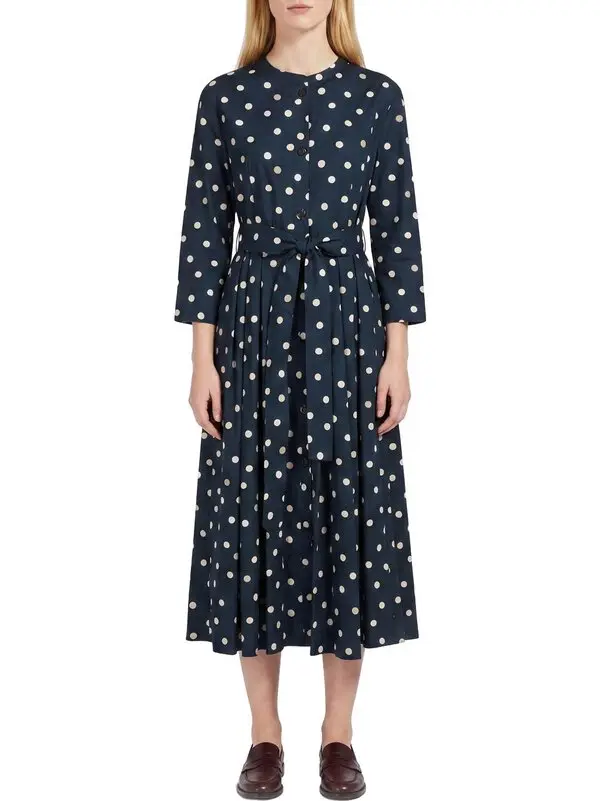 Max Mara Printed Cotton Midi Dress - Beige