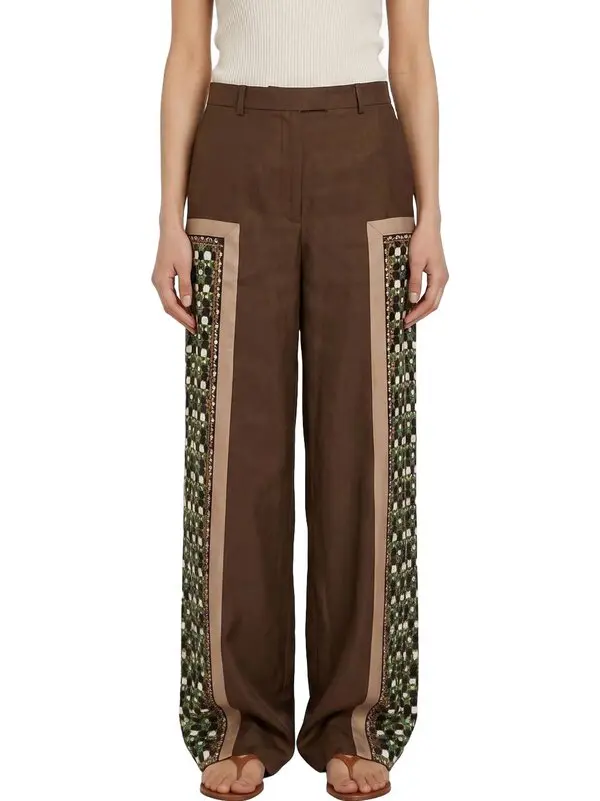 Tory Burch Printed Silk Palazzo Trousers - Brown