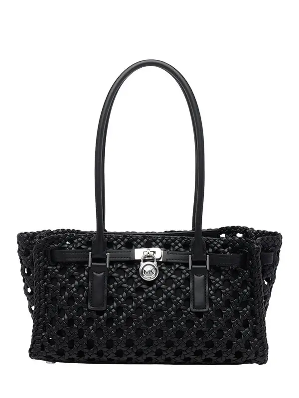 Michael Kors Woven Shoulder Bag With Clasp Closure - Black