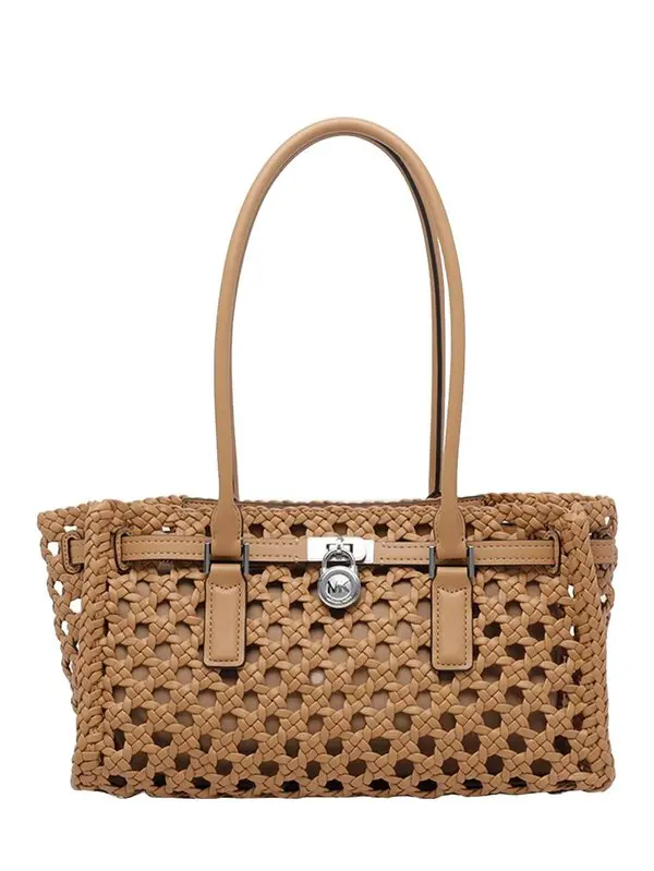 Michael Kors Woven Shoulder Bag With Clasp Closure - Brown