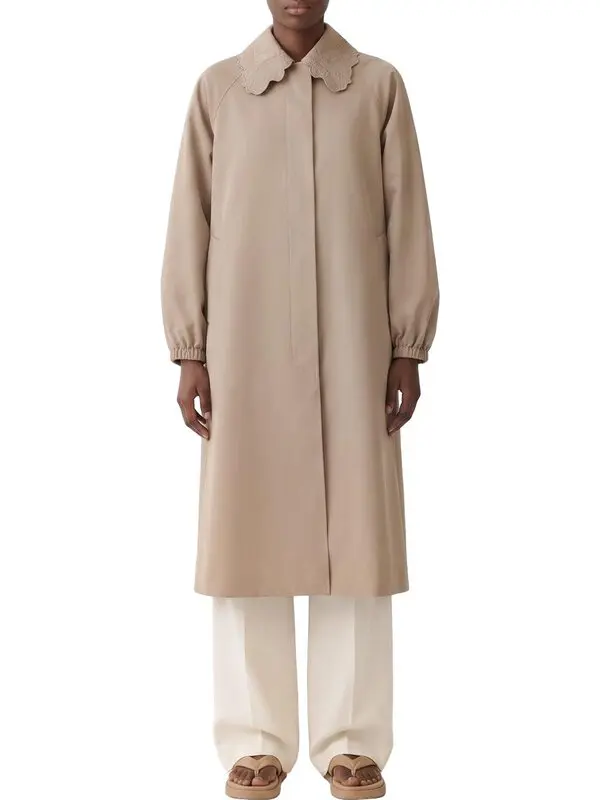 Fabiana Filippi Trench Coat With Embroidered Collar - Mud