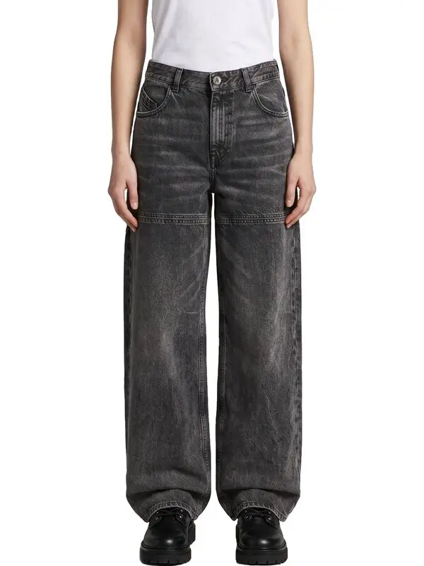 Attico Cut-out Wide-leg Cotton Denim Jeans - Black