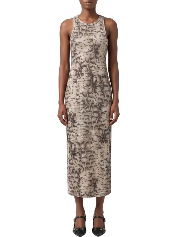 Pinko Jersey Midi Dress With Snake Print - Beige