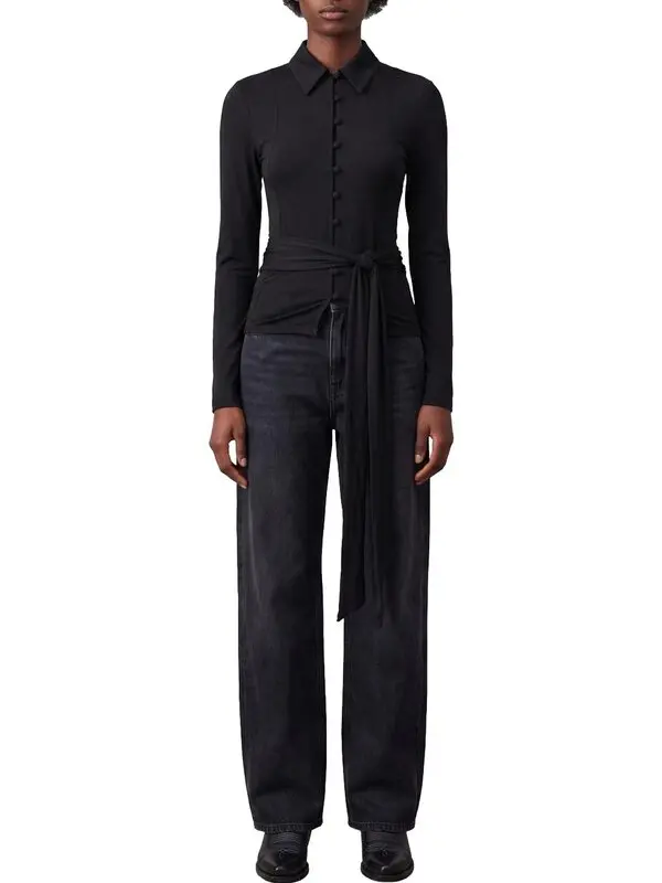 GANNI Recycled Polyester Shirt With Sash Belt - Black