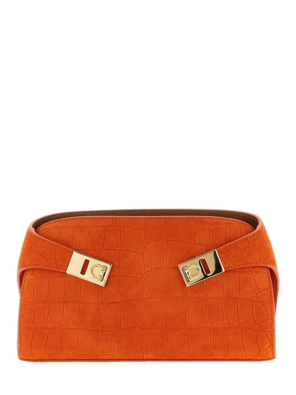 FERRAGAMO Croc Effect Crossbody Bag - Earth