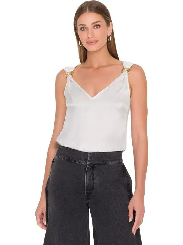 Generation Love Hammered Satin V-neck Blouse With Ring Straps - White