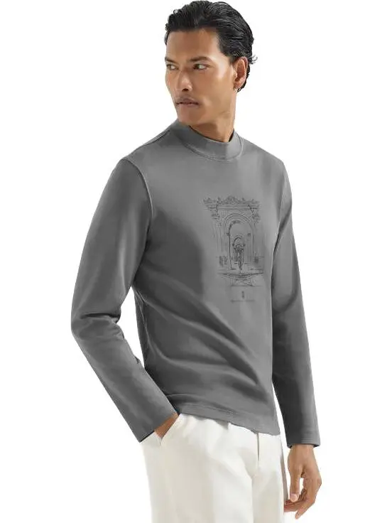 Brunello Cucinelli Cotton Interlock T-shirt With Print - Medium Grey