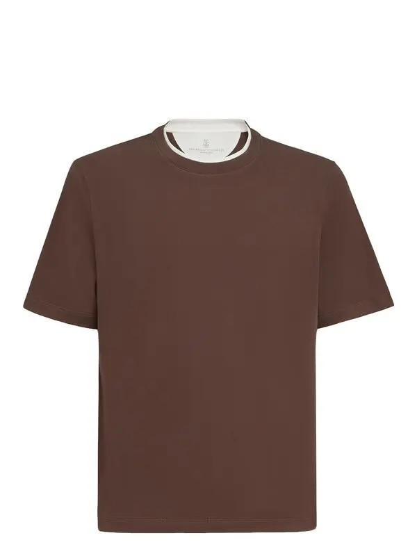 Brunello Cucinelli T-shirt With Faux-layering - Brown