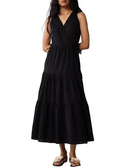 REISTOR Sleeveless Embroidered Wrap Maxi Dress - Black