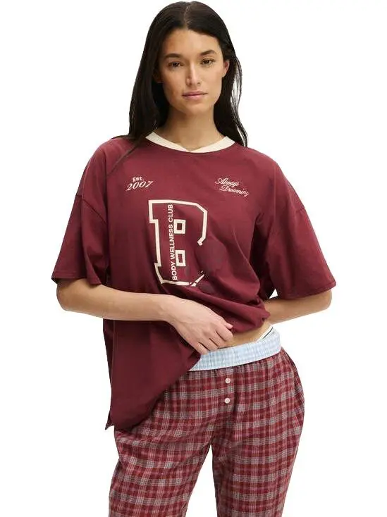 Cotton:on 90's Oversized Sporty V-neck Tee - Burnt Apple Always Dreaming