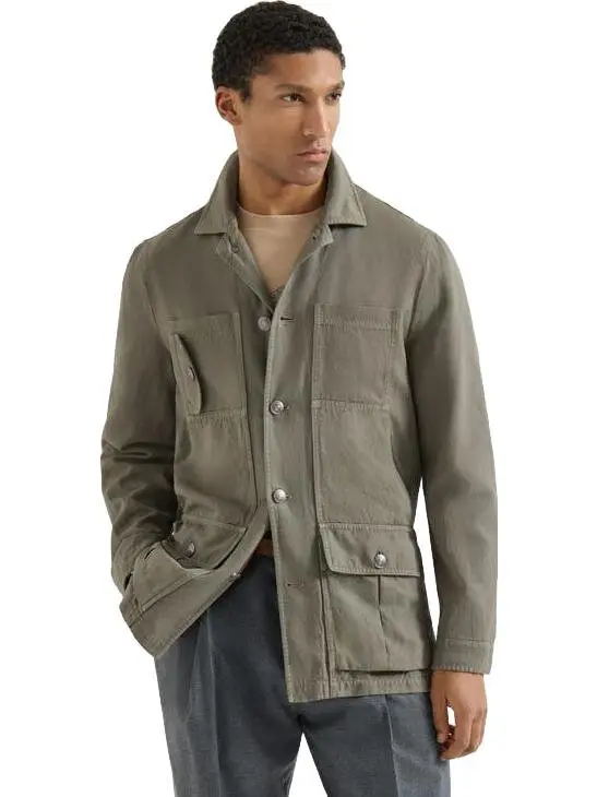 Brunello Cucinelli Cotton And Linen Shirt Jacket - Military