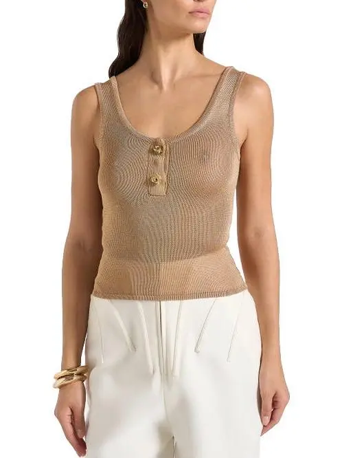 Manière De Voir Pippa Pointelle Knitted Vest With Knot Button - Gold