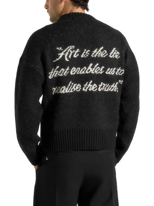 Manière De Voir Brushed Knit Jumper With Embroidered Slogan - Black