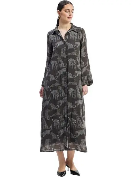 REISTOR Relaxed-fit Printed Shirt Dress - Black