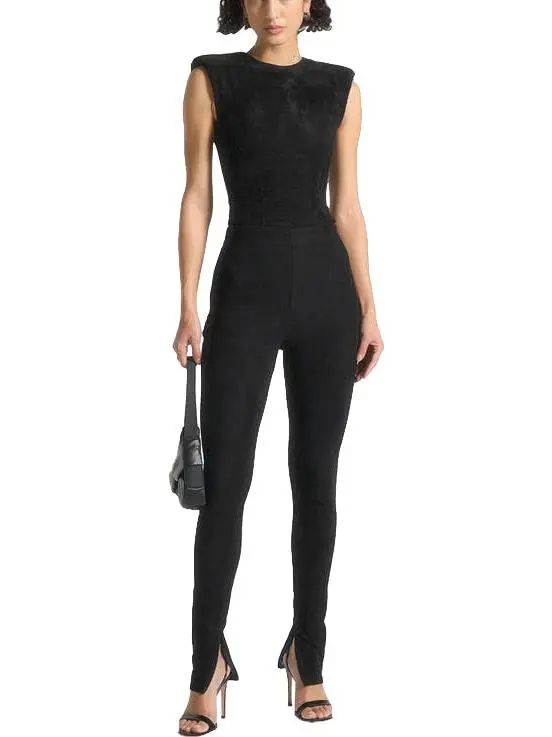 Manière De Voir Suede Wide Shoulder Bodysuit - Black