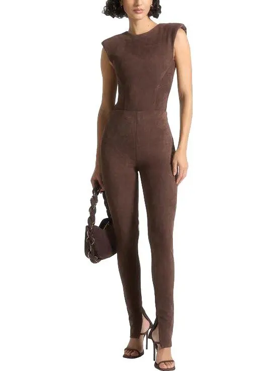 Manière De Voir Suede Wide Shoulder Bodysuit - Brown