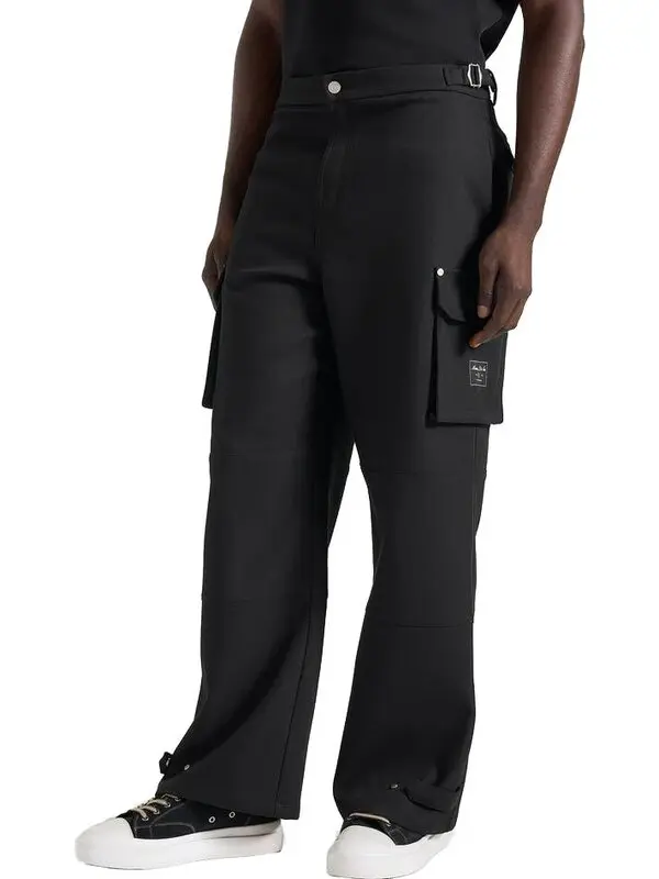 Manière De Voir Mathis Twill Signature Wide Leg Cargo Trousers - Black