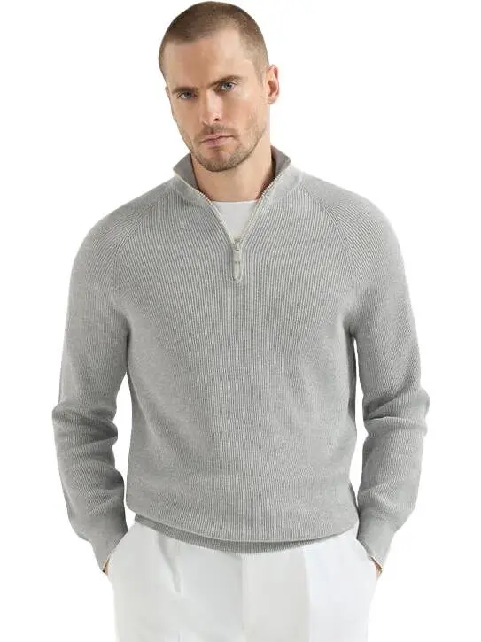 Brunello Cucinelli English Rib Knit Sweater - Light Grey
