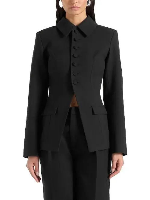Manière De Voir Harper Tailored Cinch Blazer With Detachable Collar - Black