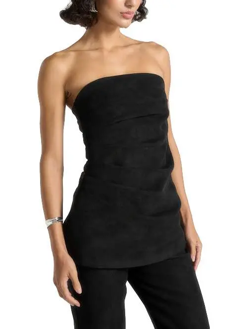Manière De Voir Laurena Suede Tacked Longline Bandeau Top - Black
