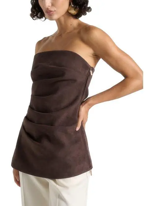 Manière De Voir Laurena Suede Tacked Longline Bandeau Top - Brown