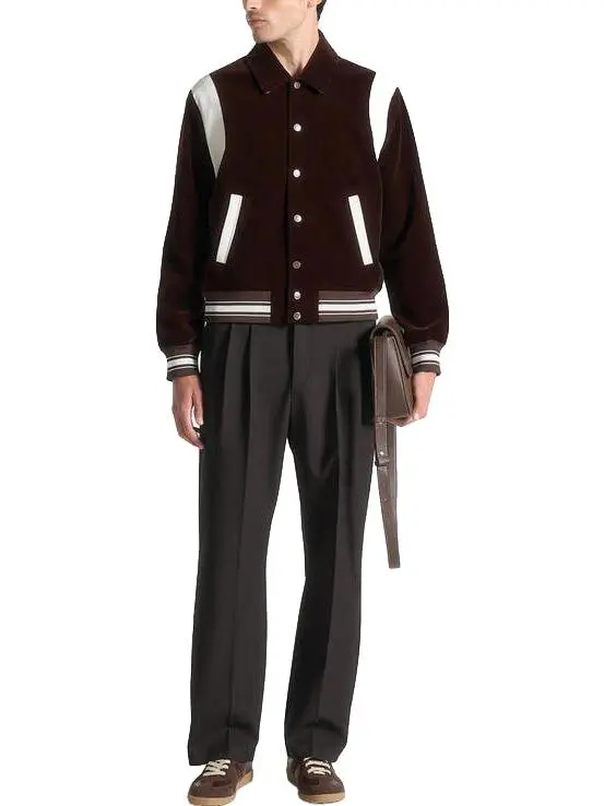Manière De Voir Velvet & Satin Varsity Jacket - Brown